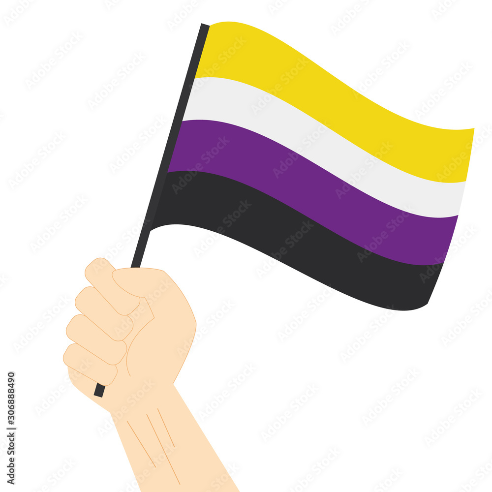 Hand holding and raising Non Binary pride flag isolated on white background Stock Vector | Adobe ...