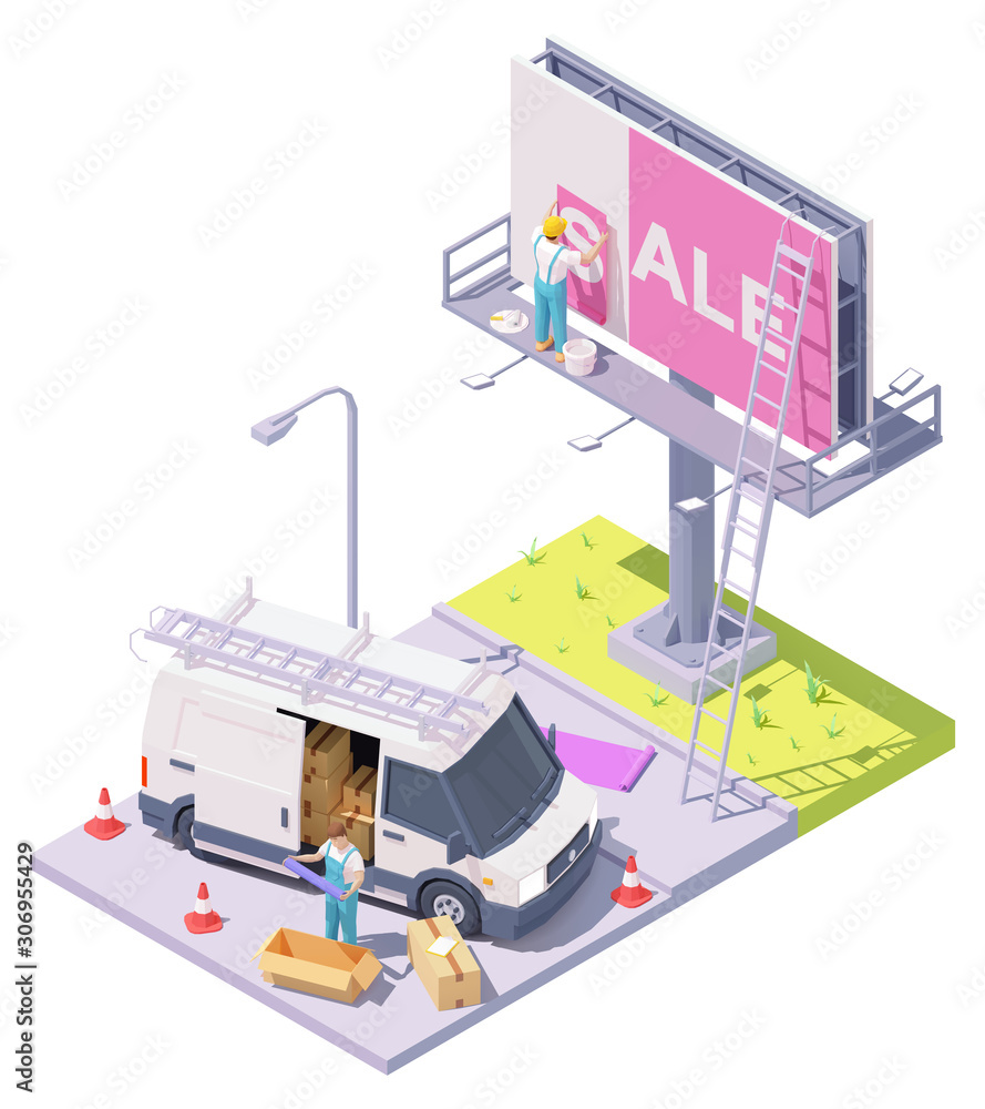 Vector isometric low poly billboard advertising installation ...