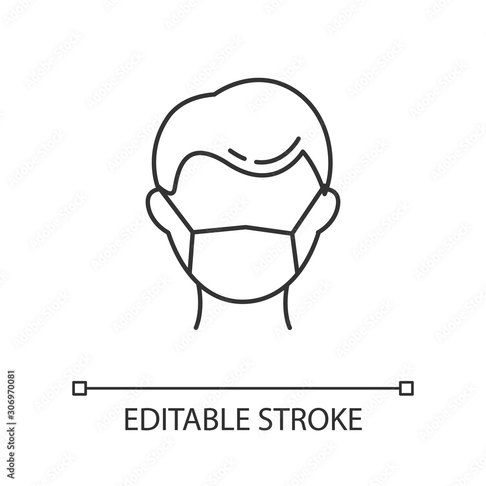 Disposable medical mask linear icon. Common cold. Contagious disease ...