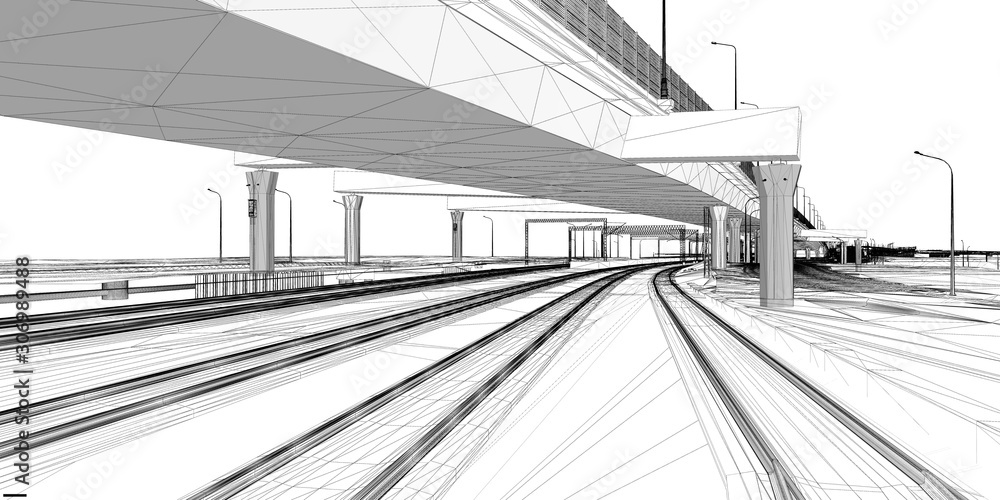 The BIM model of the railway Infrastructure of wireframe view Stock ...