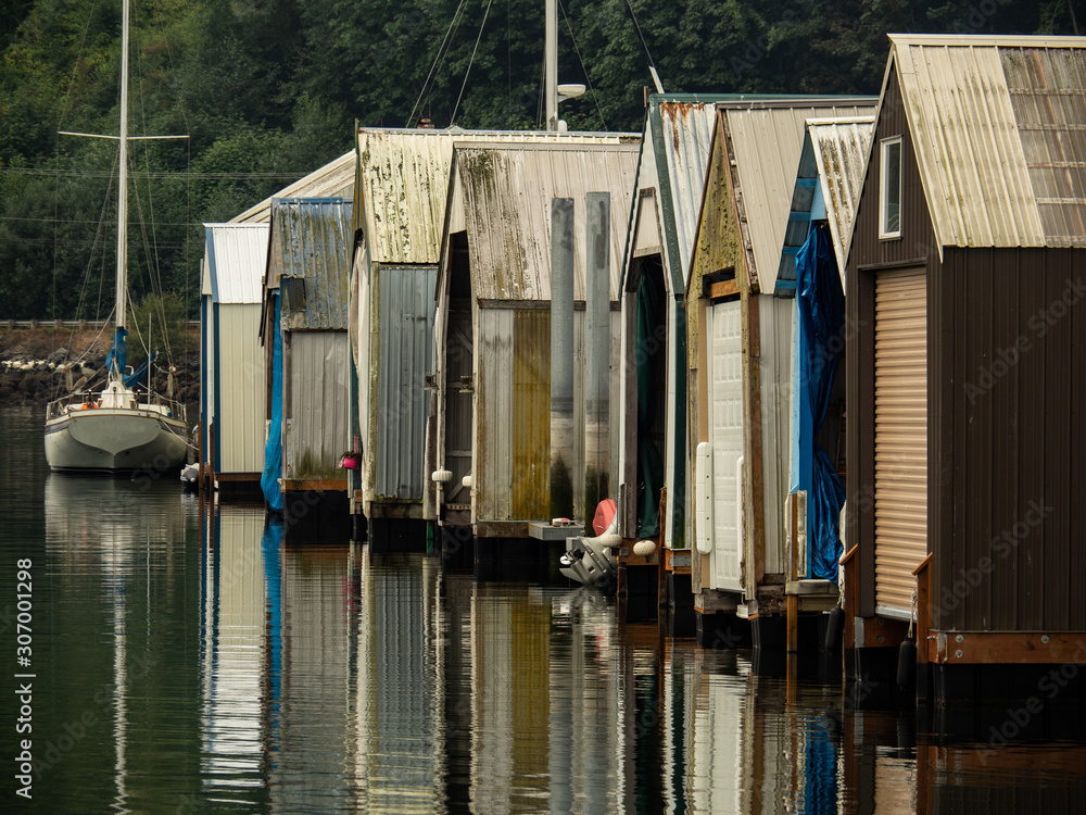 Puget Sound Scene: Brownsville Marina boathouses and sailboat ...