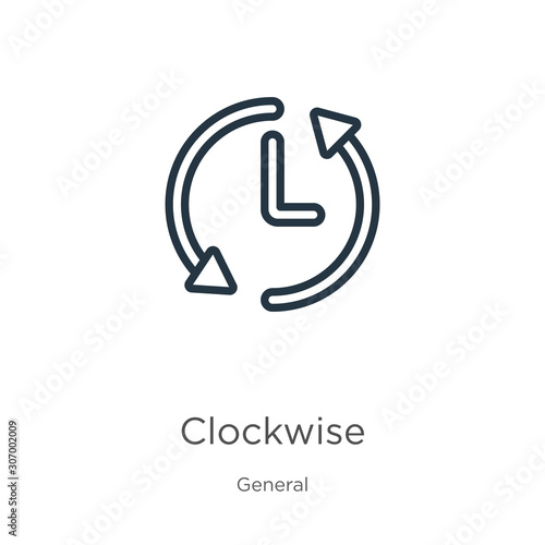 Clockwise icon. Thin linear clockwise outline icon isolated on white ...
