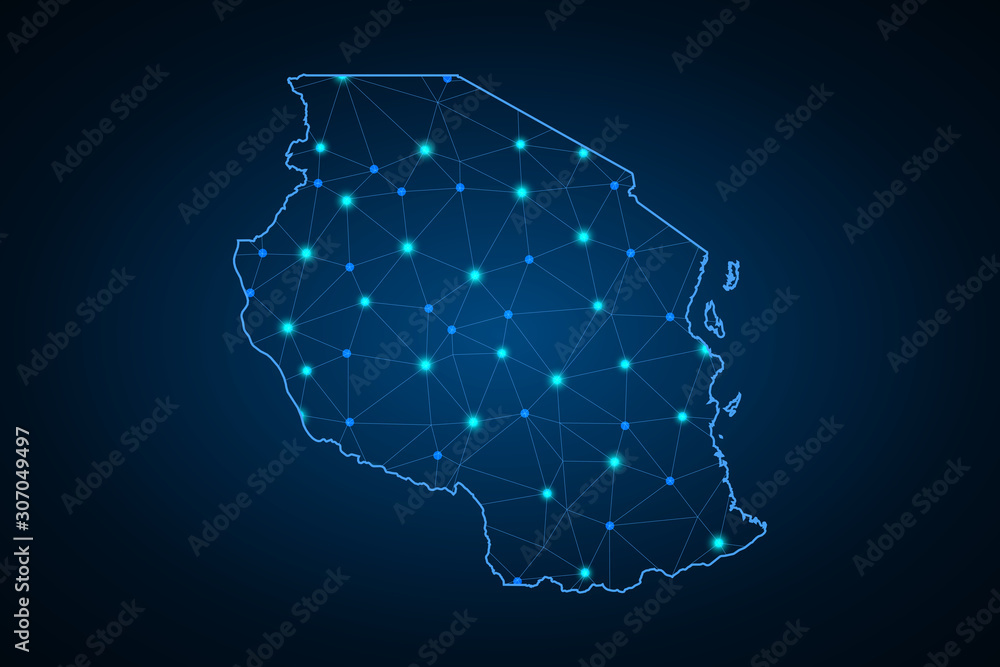 Map of Tanzania. Wire frame 3D mesh polygonal network line, design ...