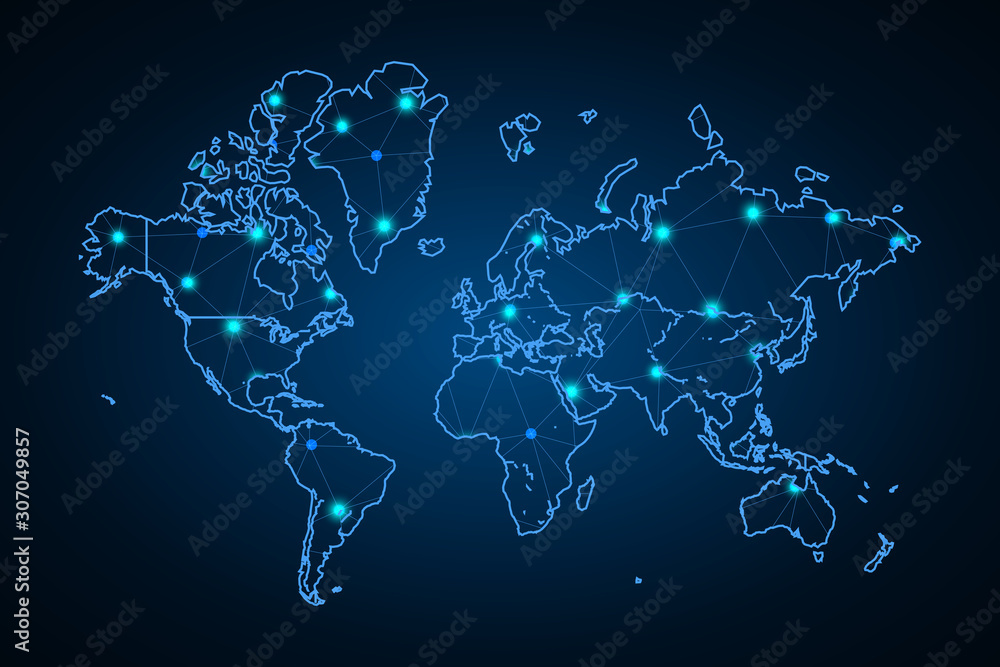 Map of World. Wire frame 3D mesh polygonal network line, design sphere ...
