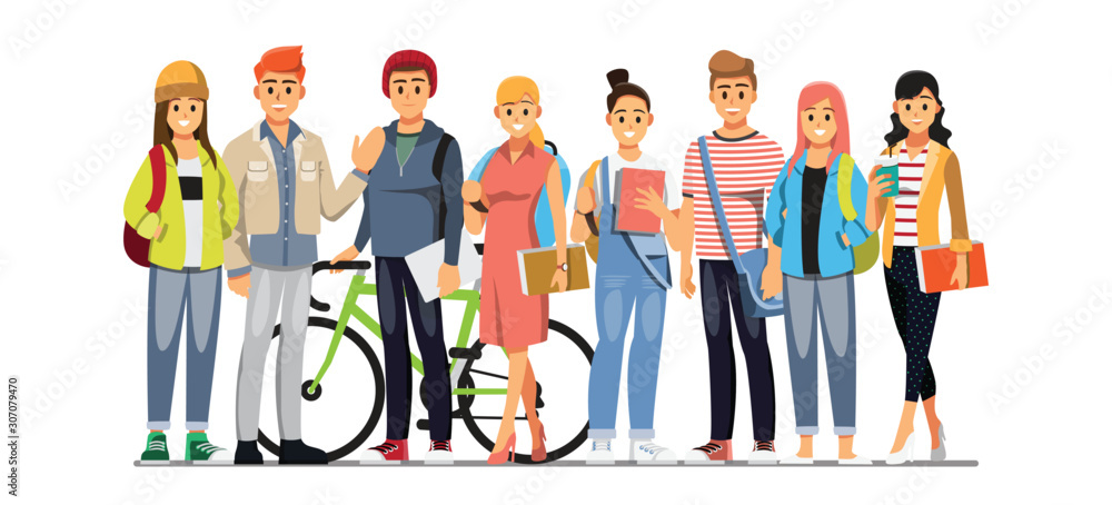 Happy group of teen University student .Vector illustration cartoon ...