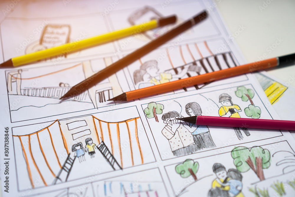 Foto Video Pre-production for film movie storyboard concept : Color ...