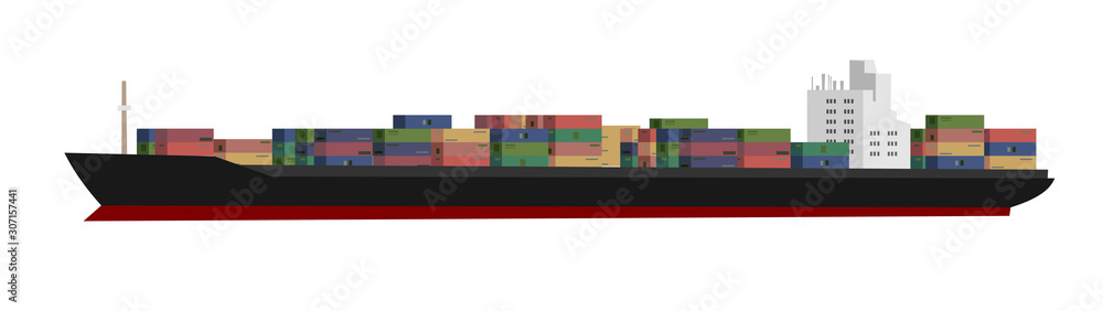 Cargo ship. Vector. Logistics services sea & ocean. Ship transportation ...