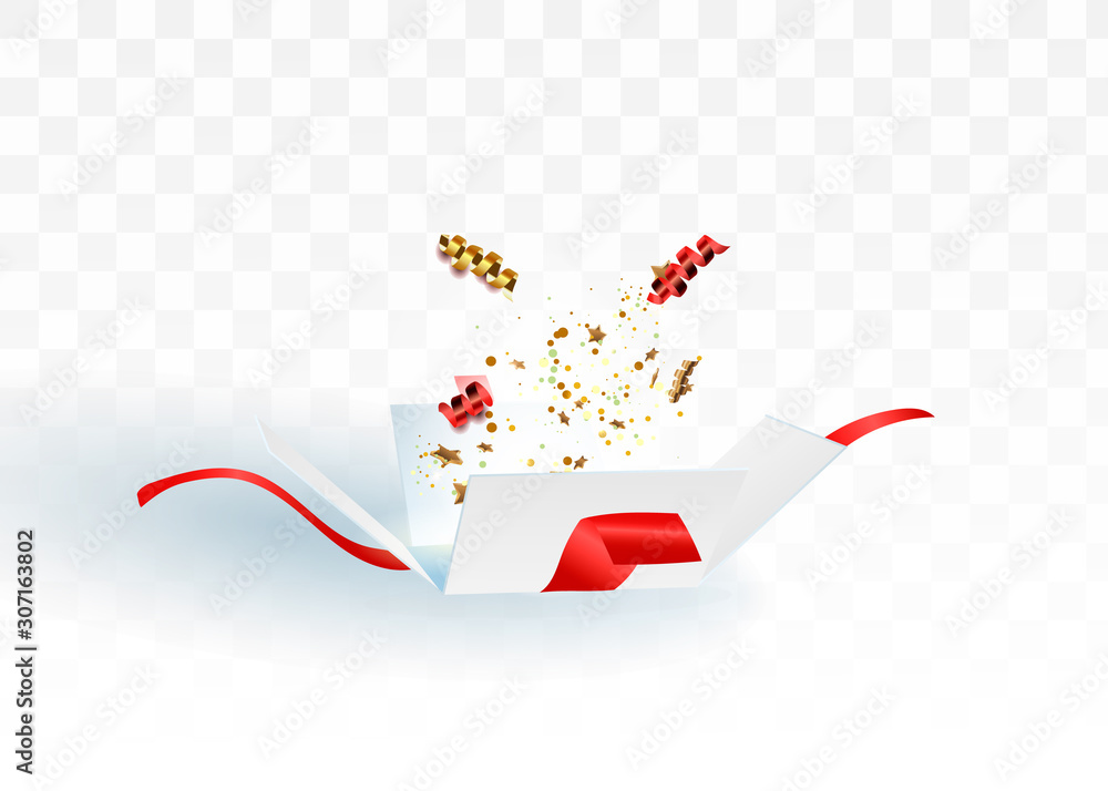 Open gift box with confetti burst explosion isolated. 3d vector ...