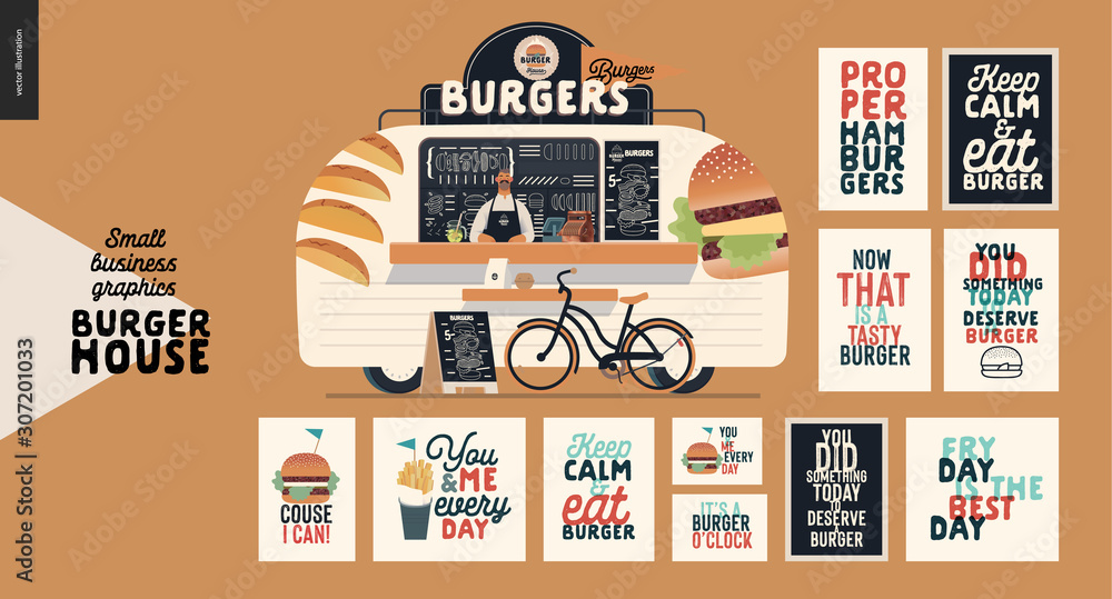 Burger house - small business graphics -food truck -modern flat vector ...