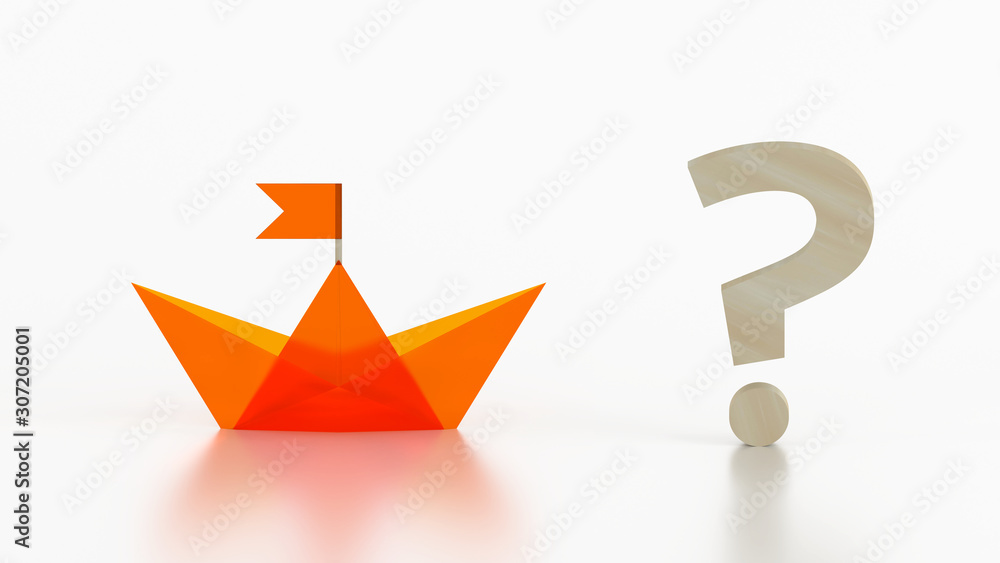 Paper boat and question mark. 3d render Stock Photo | Adobe Stock
