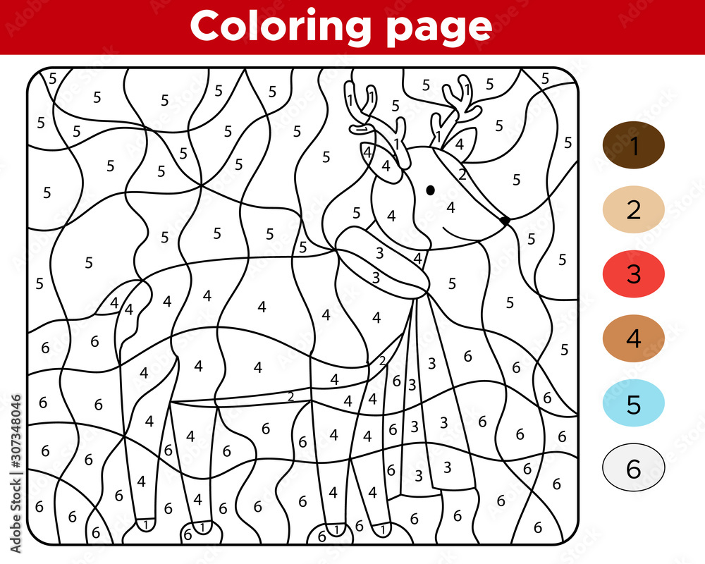 Number coloring page for preschoolers. Cute cartoon deer with scarf ...
