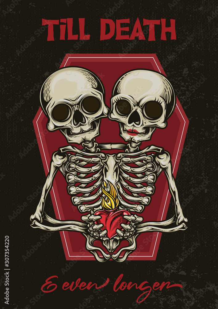 "Till death and even longer" - greeting card design. Colorful ...
