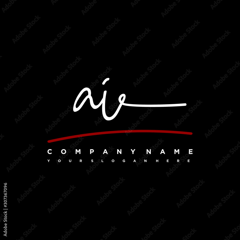 AI signature initials. Handwritten logo vector template with red ...