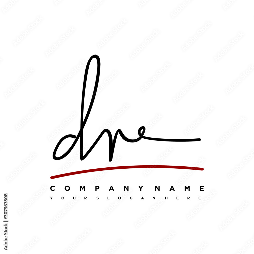 DR signature initials. Handwritten logo vector template with red ...