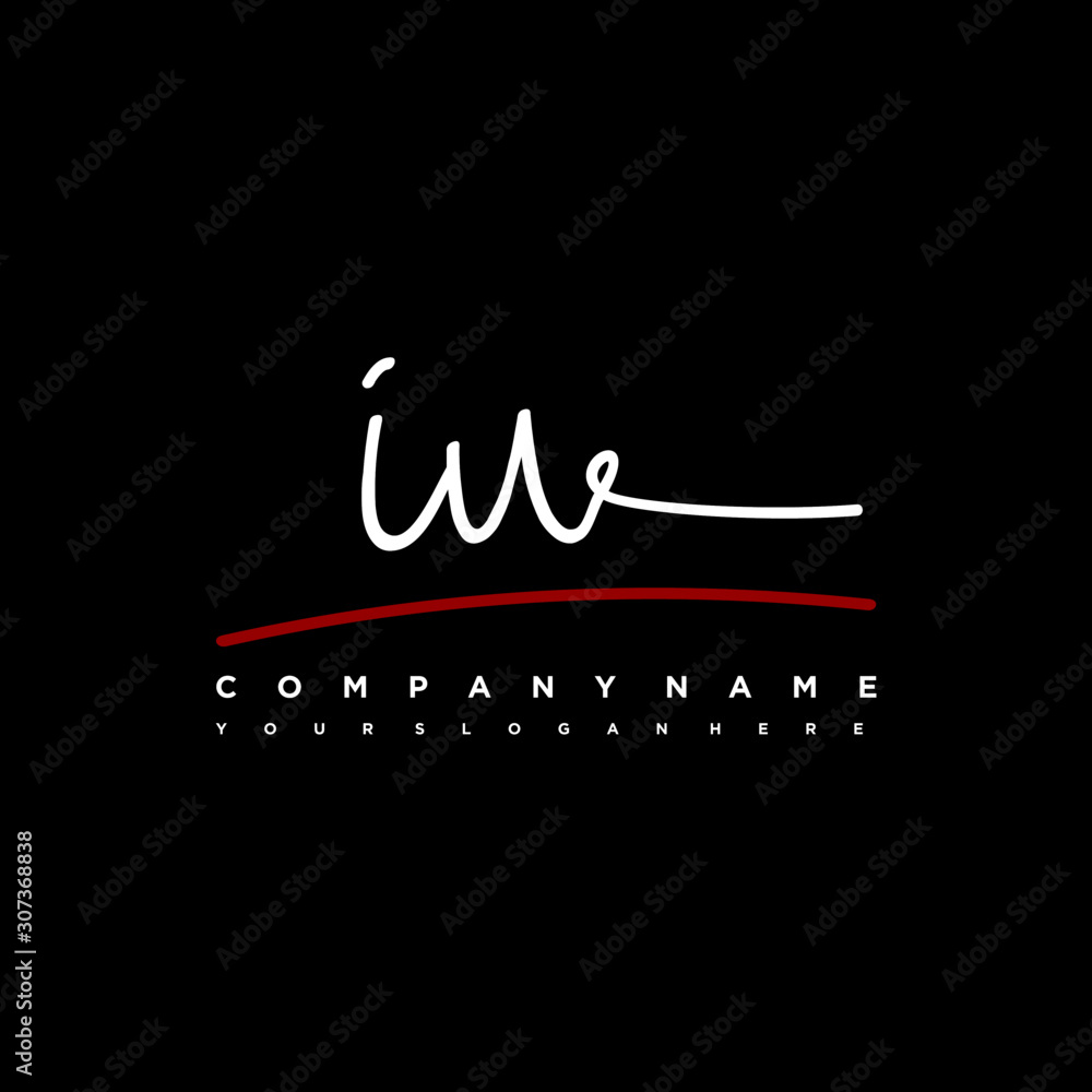 IU signature initials. Handwritten logo vector template with red ...