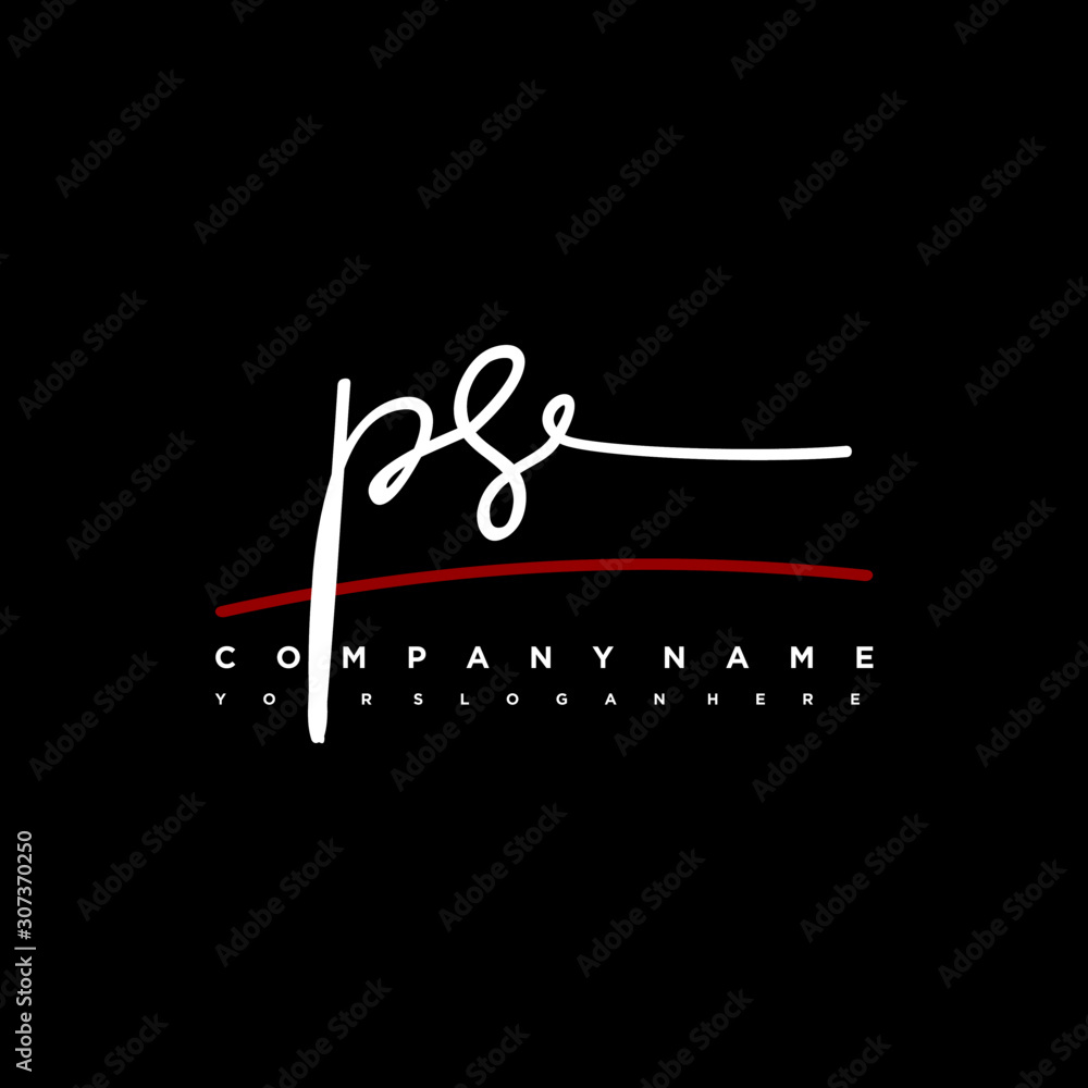 PS signature initials. Handwritten logo vector template with red ...
