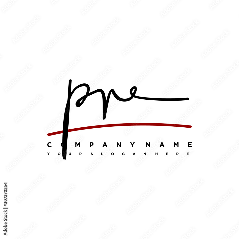 PR signature initials. Handwritten logo vector template with red ...