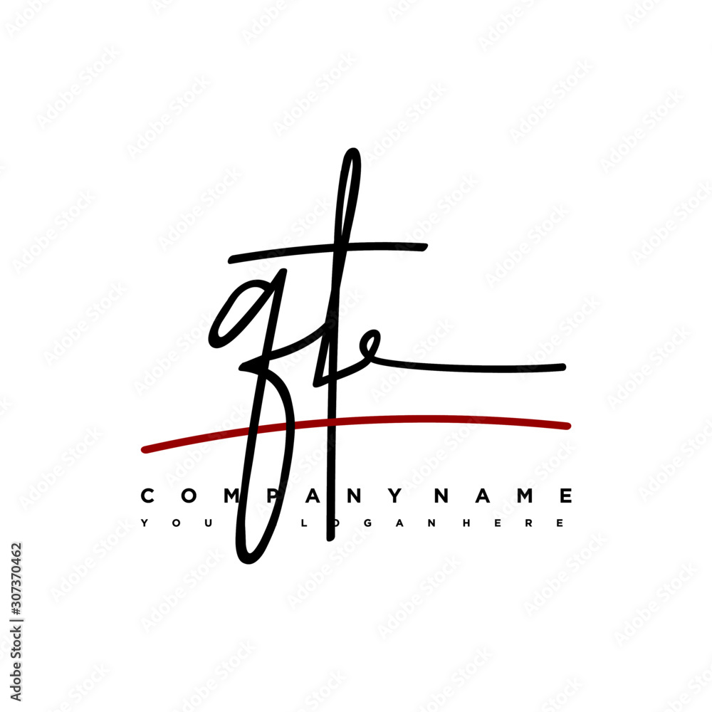 QT signature initials. Handwritten logo vector template with red ...
