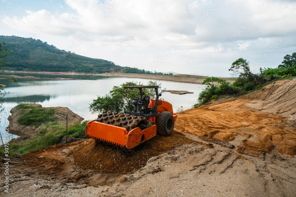 Soil compactor with vibratory padfoot drum. Heavy duty machinery ...