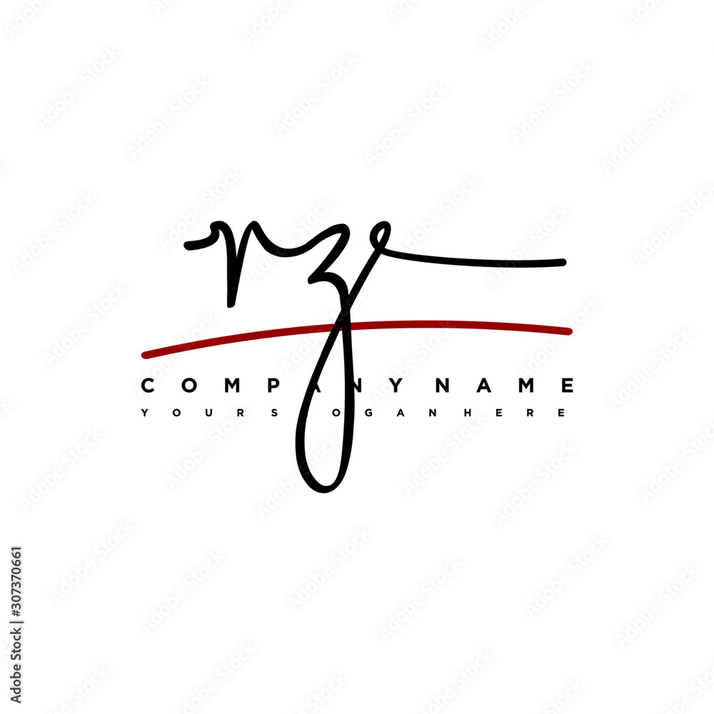 RZ signature initials. Handwritten logo vector template with red ...
