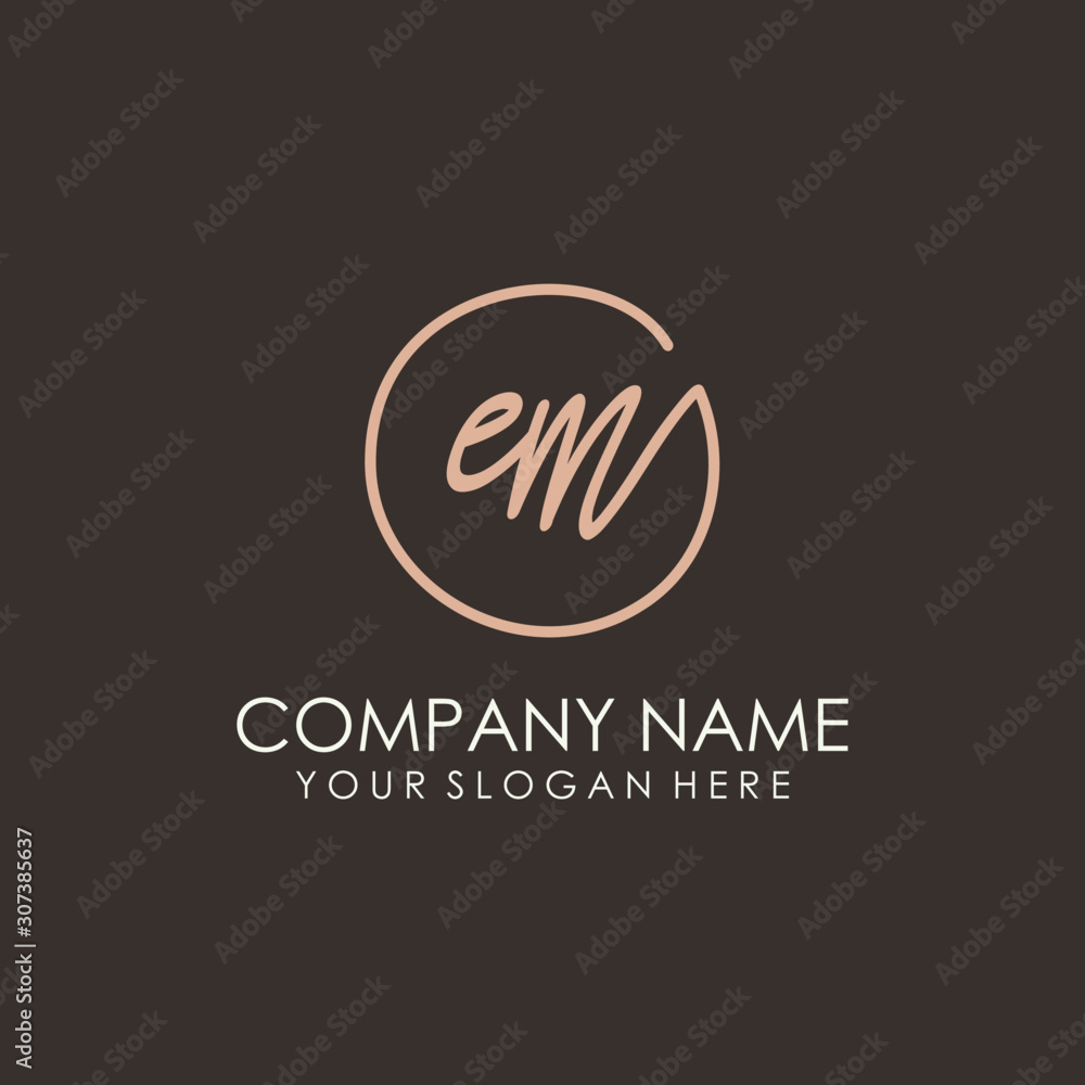 EM initials signature logo. Handwritten vector logo template connected ...