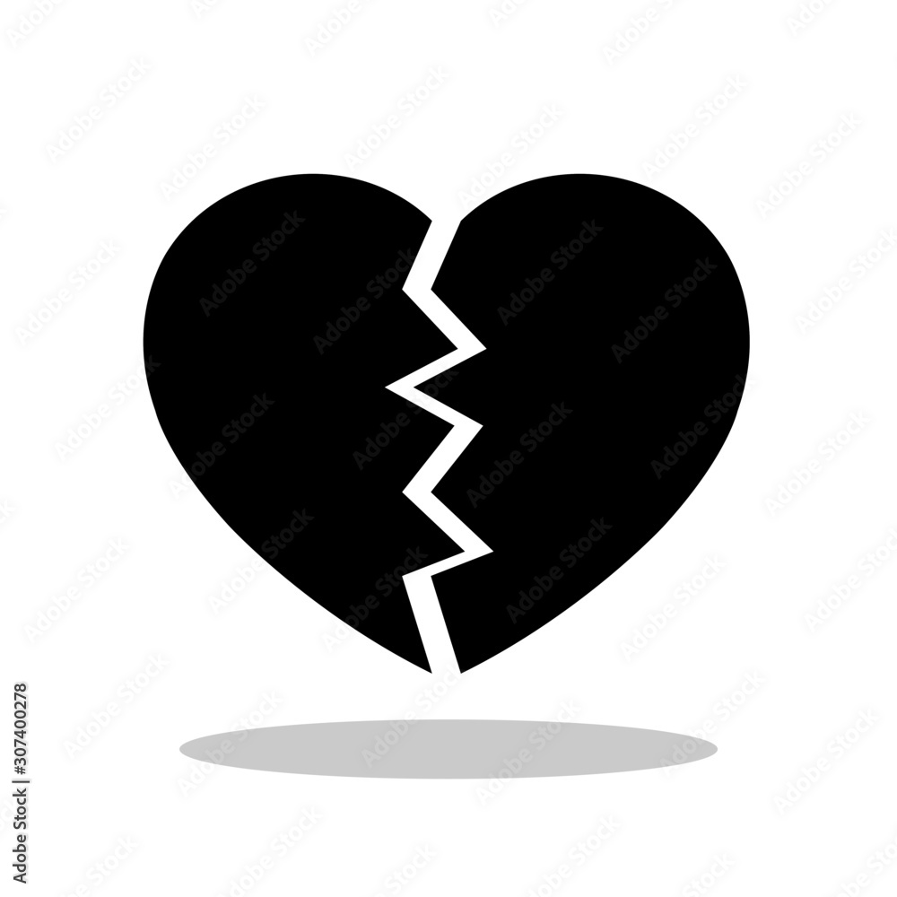 Black Heartbreak icon in trendy flat style. Broken heart / Break-Up ...