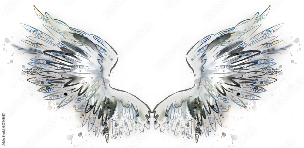 Beautiful white magic wings watercolor drawing Stock Illustration ...