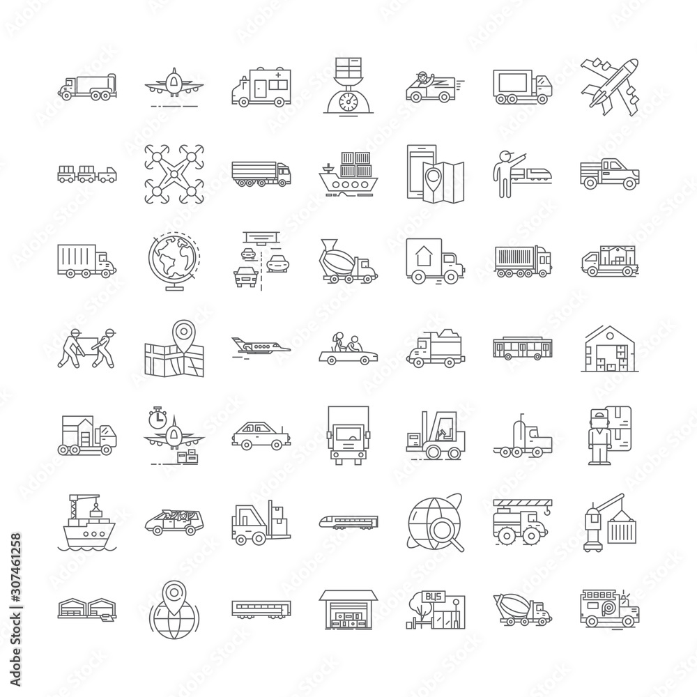 Transportation line icons, signs, symbols vector, linear illustration ...
