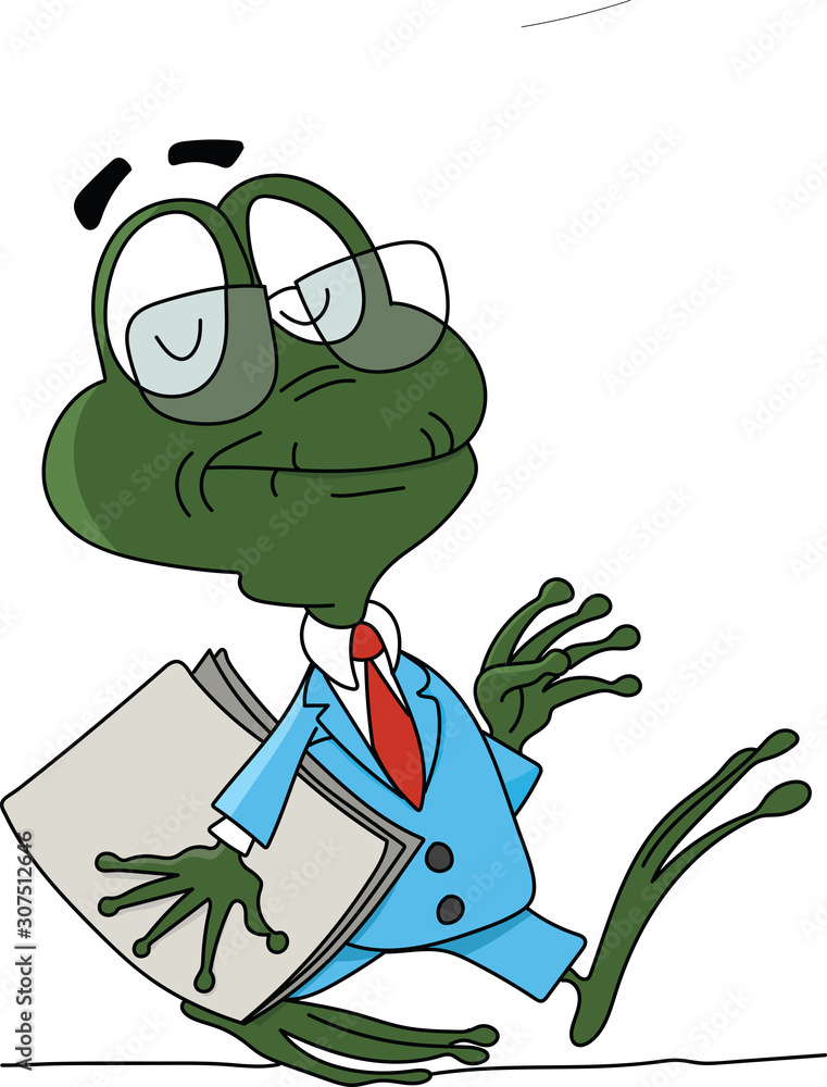 Cartoon frog professor walking towards classroom vector illustration ...