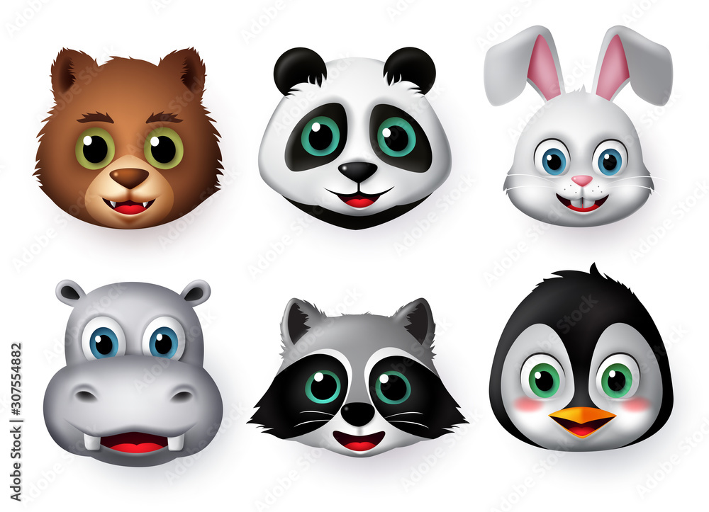 Animals emoji and emoticon happy face vector set. Emojis or emoticons ...