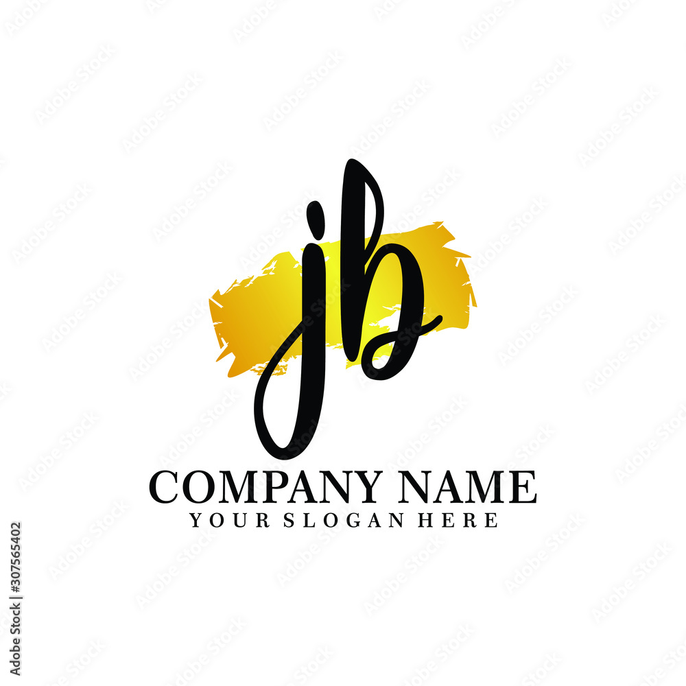 letter JB handwriting Black color logo, and elegant gold brush template ...