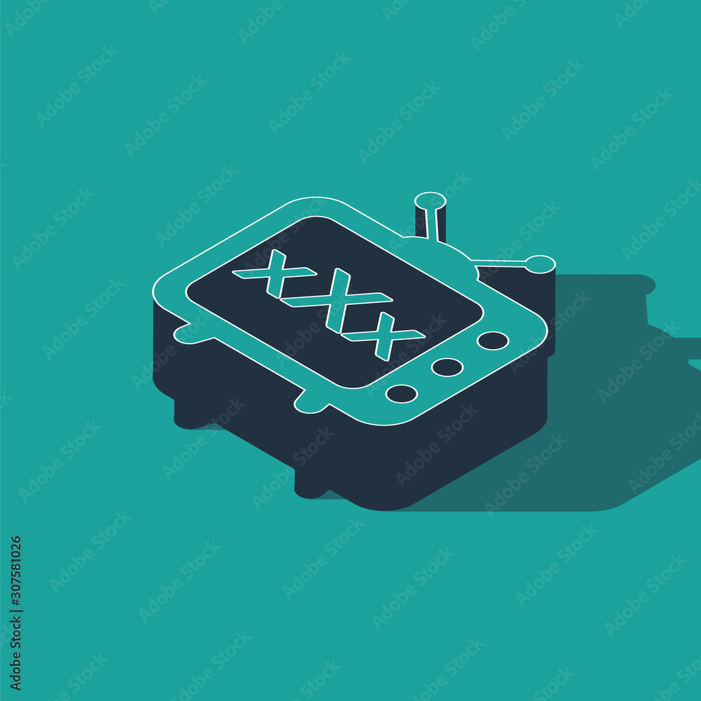 Isometric XXX tv old television icon isolated on green background. Age ...