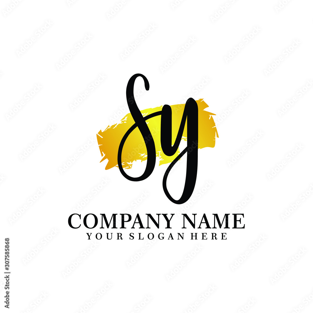 letter SY handwriting Black color logo, and elegant gold brush template ...