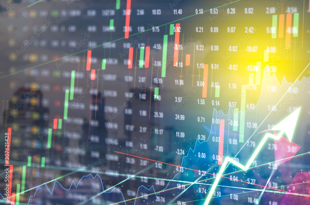 Stock market digital graph chart on LED display concept. A large ...