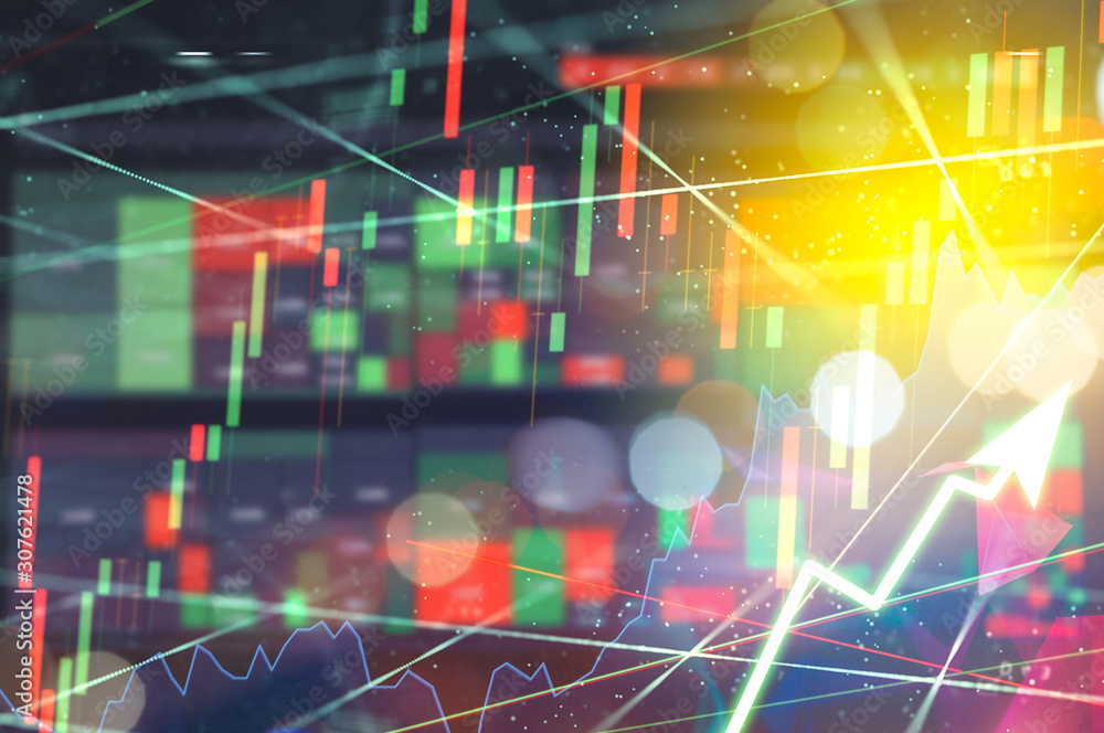 Stock market digital graph chart on LED display concept. A large ...