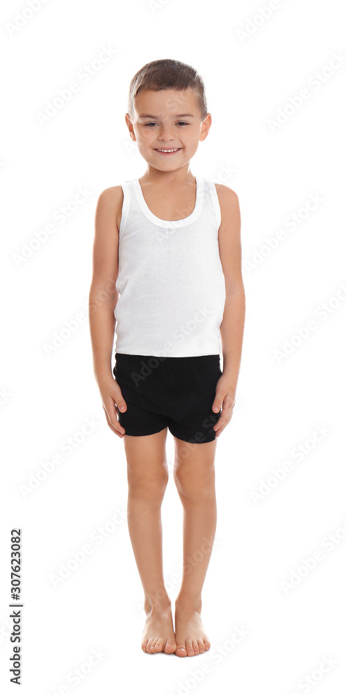 Cute little boy in underwear on white background Stock Photo | Adobe Stock