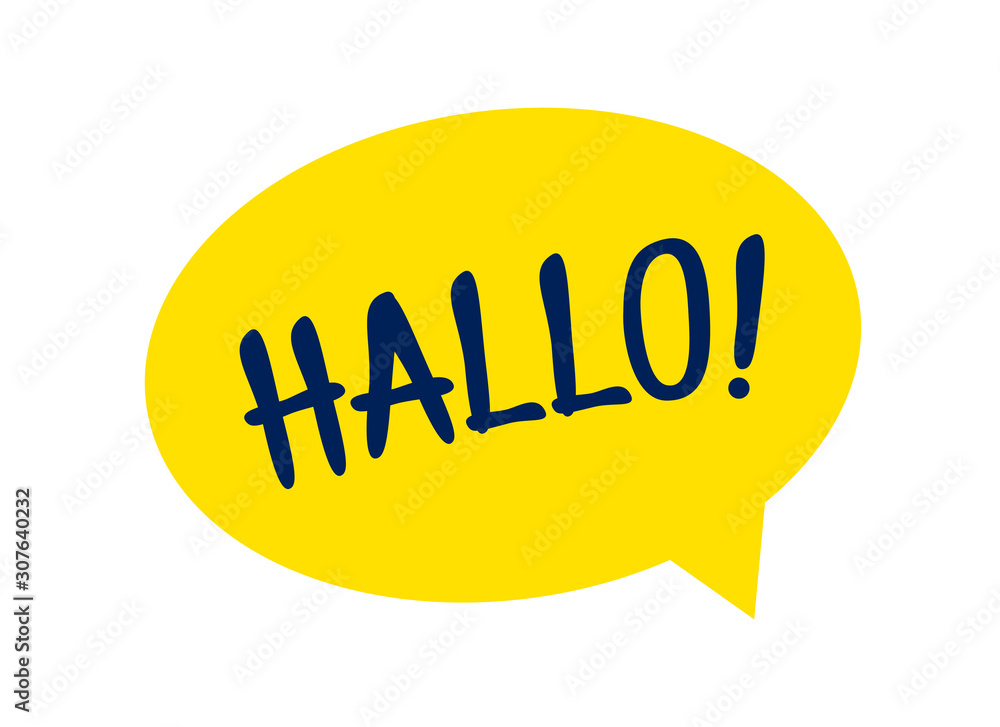 Cartoon Yellow Speech Bubble or Dialogue Balloon with The Word "Hallo ...