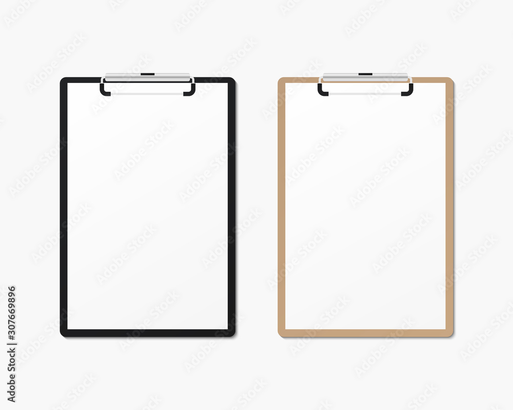 Realistic clipboard with blank paper mockup. Vector template for ...