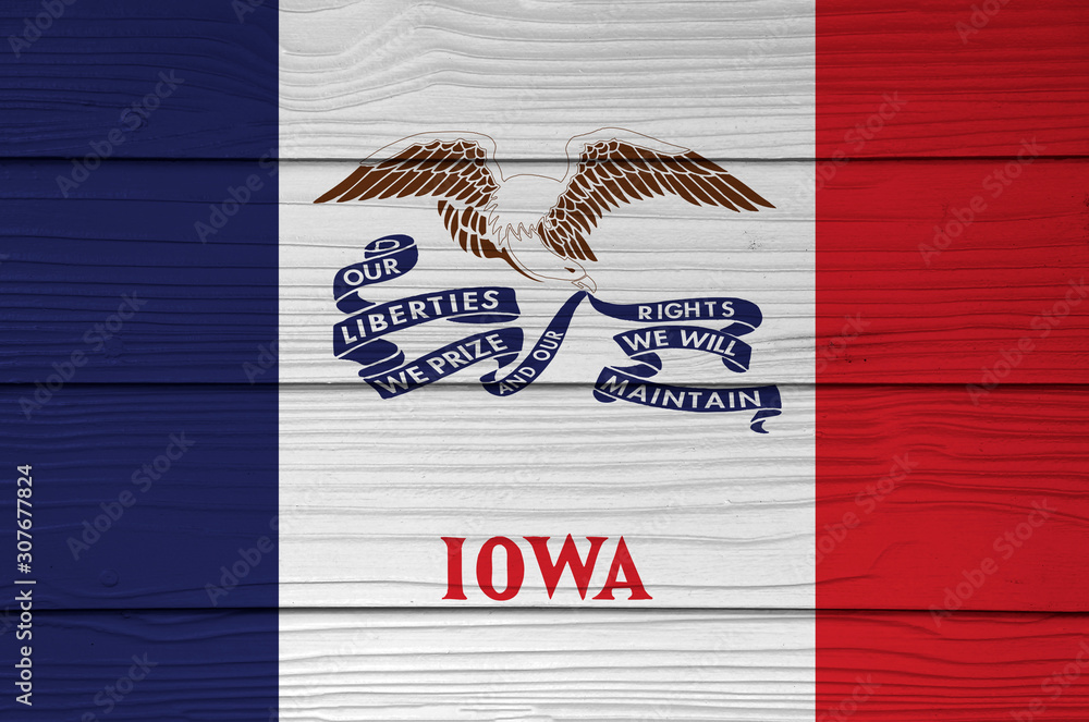 Iowa flag color painted on Fiber cement sheet wall background, vertical ...