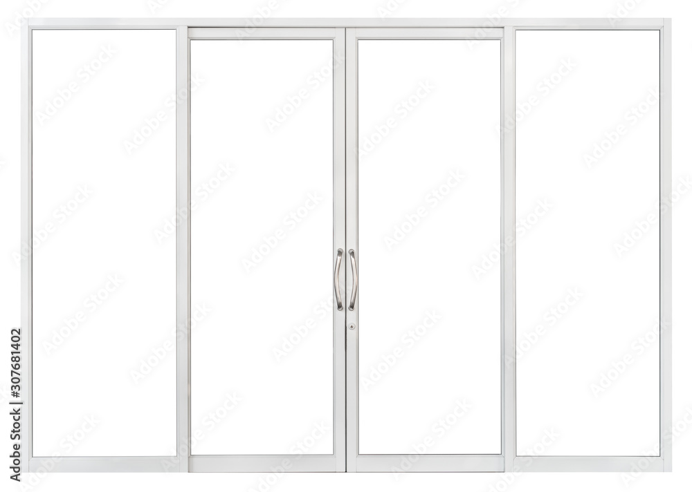 PVC sliding glass door isolated on white background, real interior ...