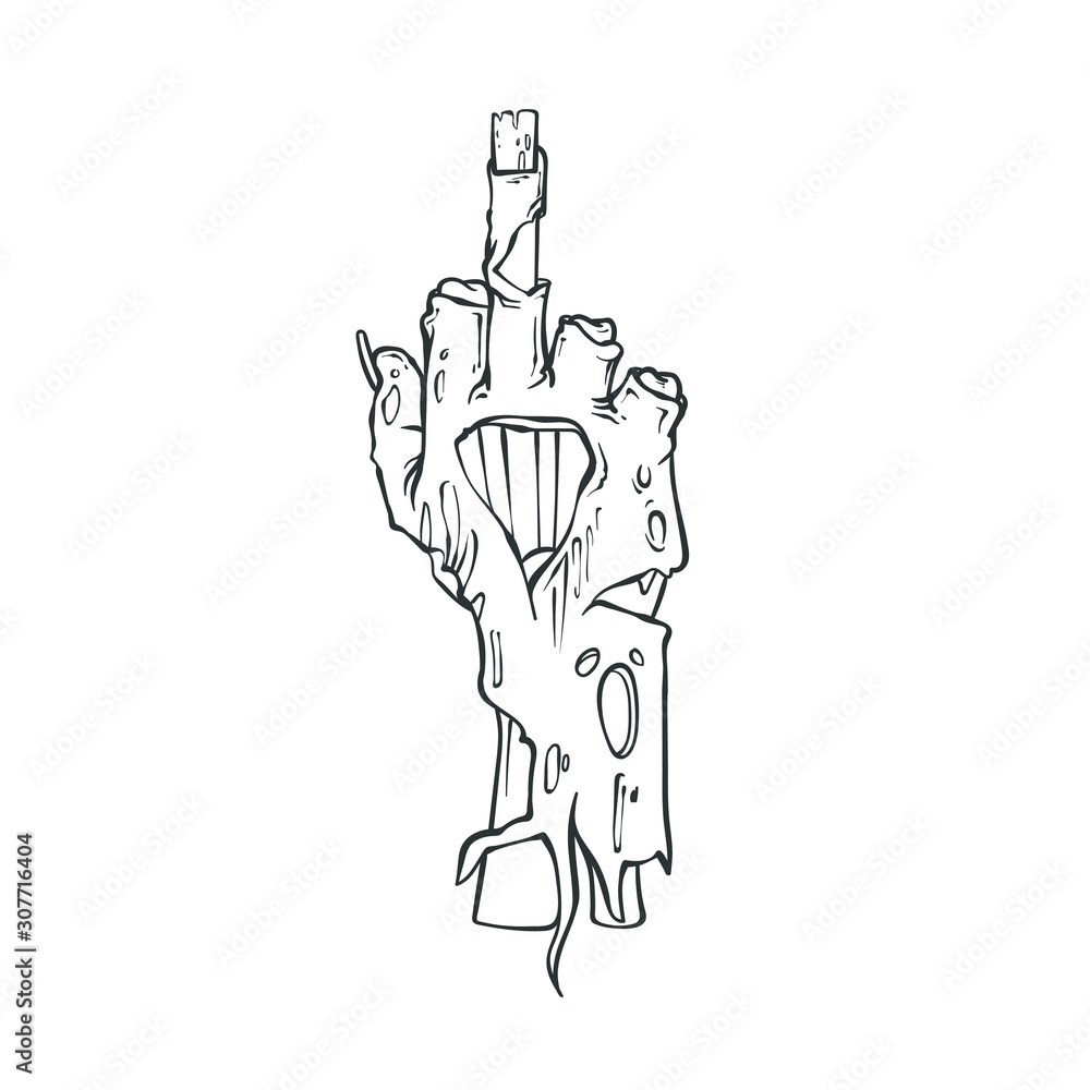 Zombie hand with middle finger, undead arm, vector illustration ...
