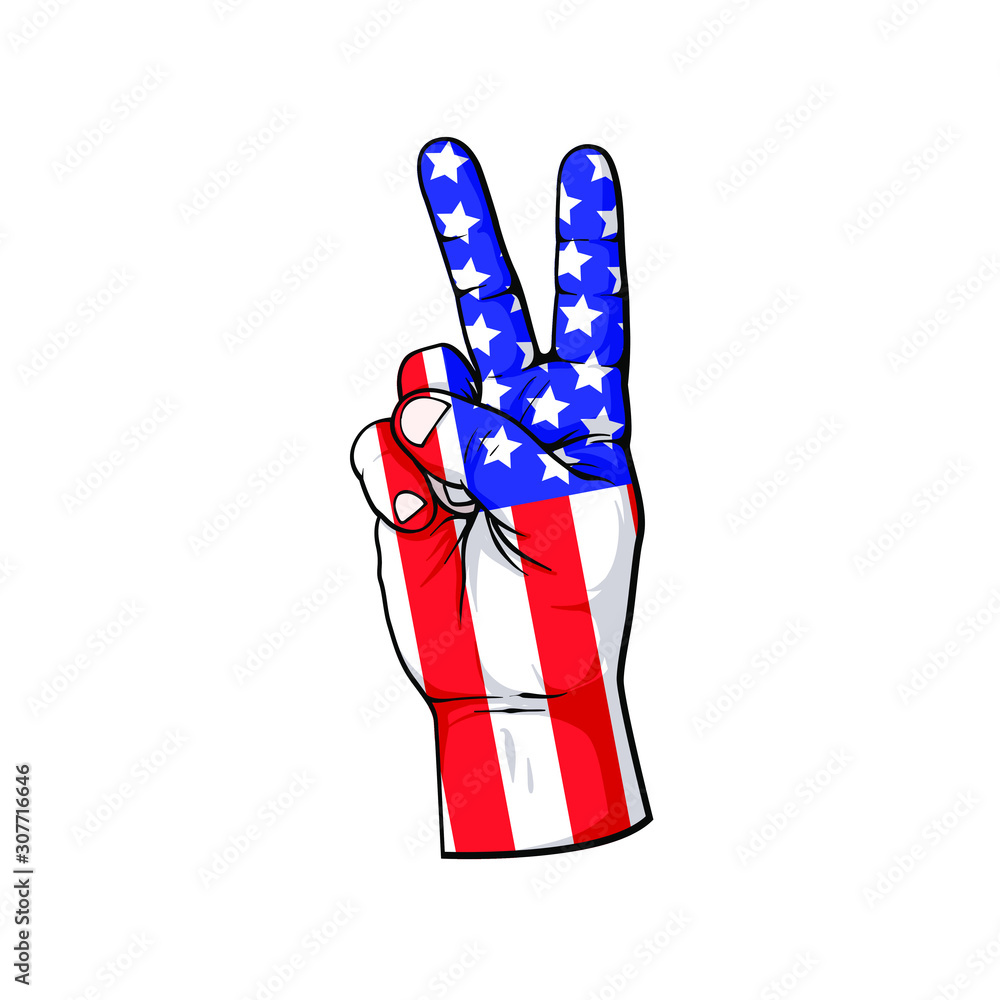 America victory fingers, realistic hand drawn sketch illustration of ...