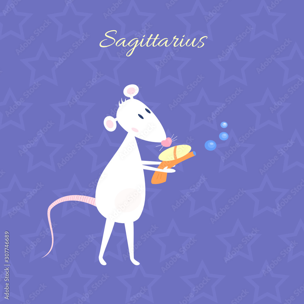 Funny and cute cartoon vector zodiac sign with rat. The Archer ...