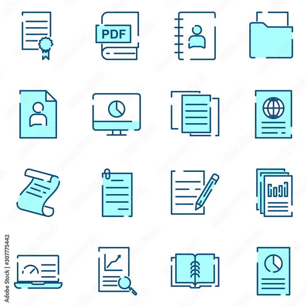 Document Flow Management set icon template color editable. Document pack symbol vector sign ...