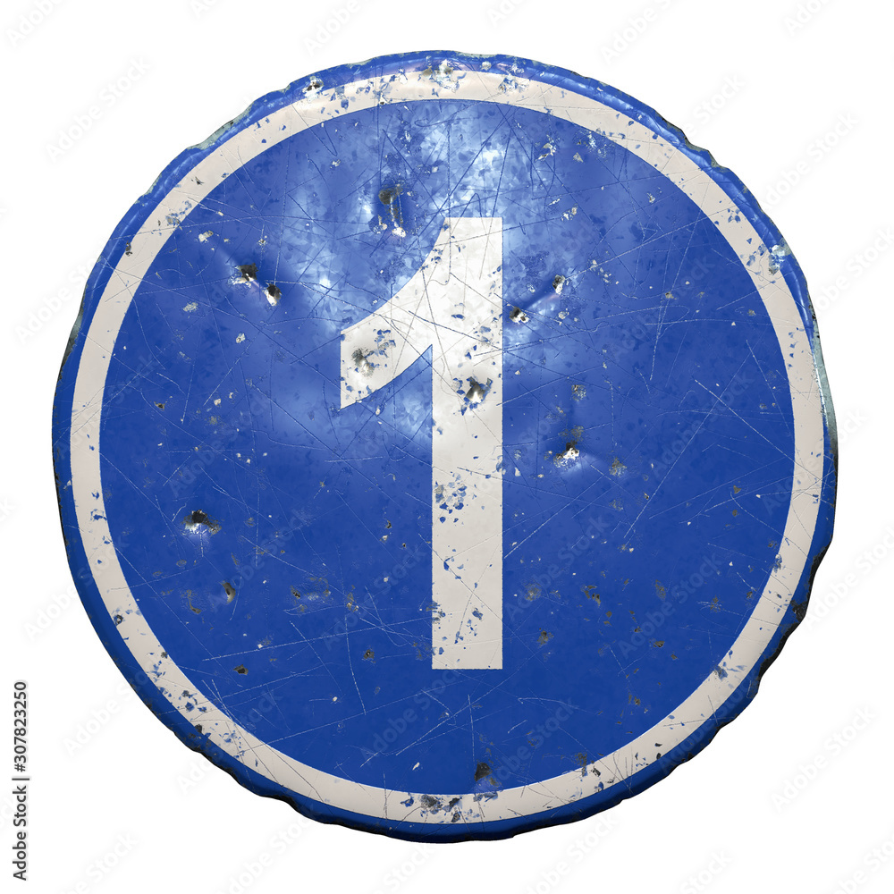 Public road sign in blue color with a capitol white letter 1 in the ...