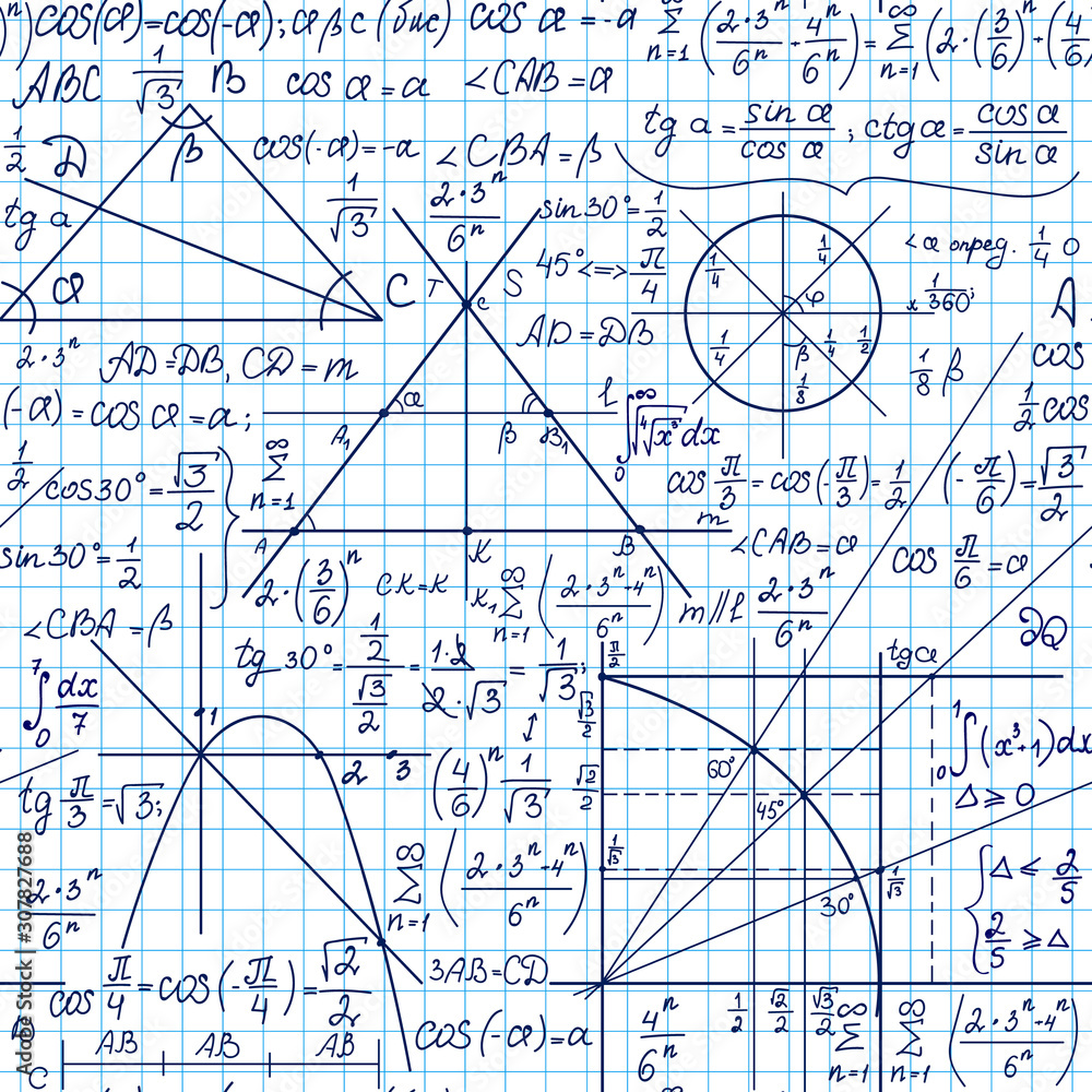 School Vector Seamless Pattern With Handwritten Mathematical And Physical Formulas Figures And
