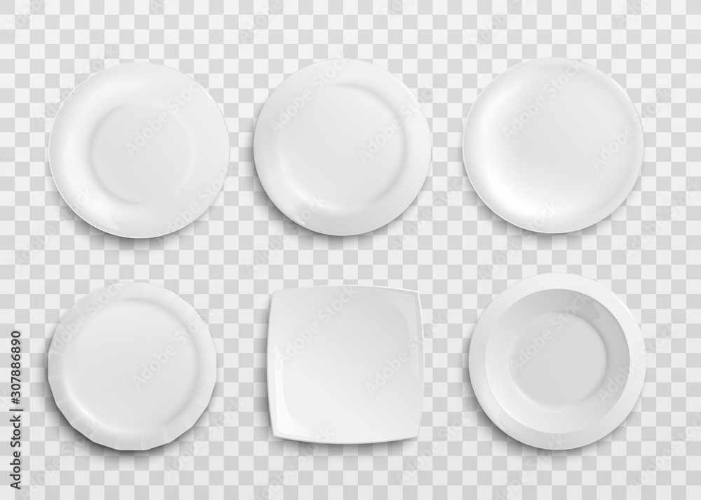White blank plates in shapes set realistic vector mockup illustration ...