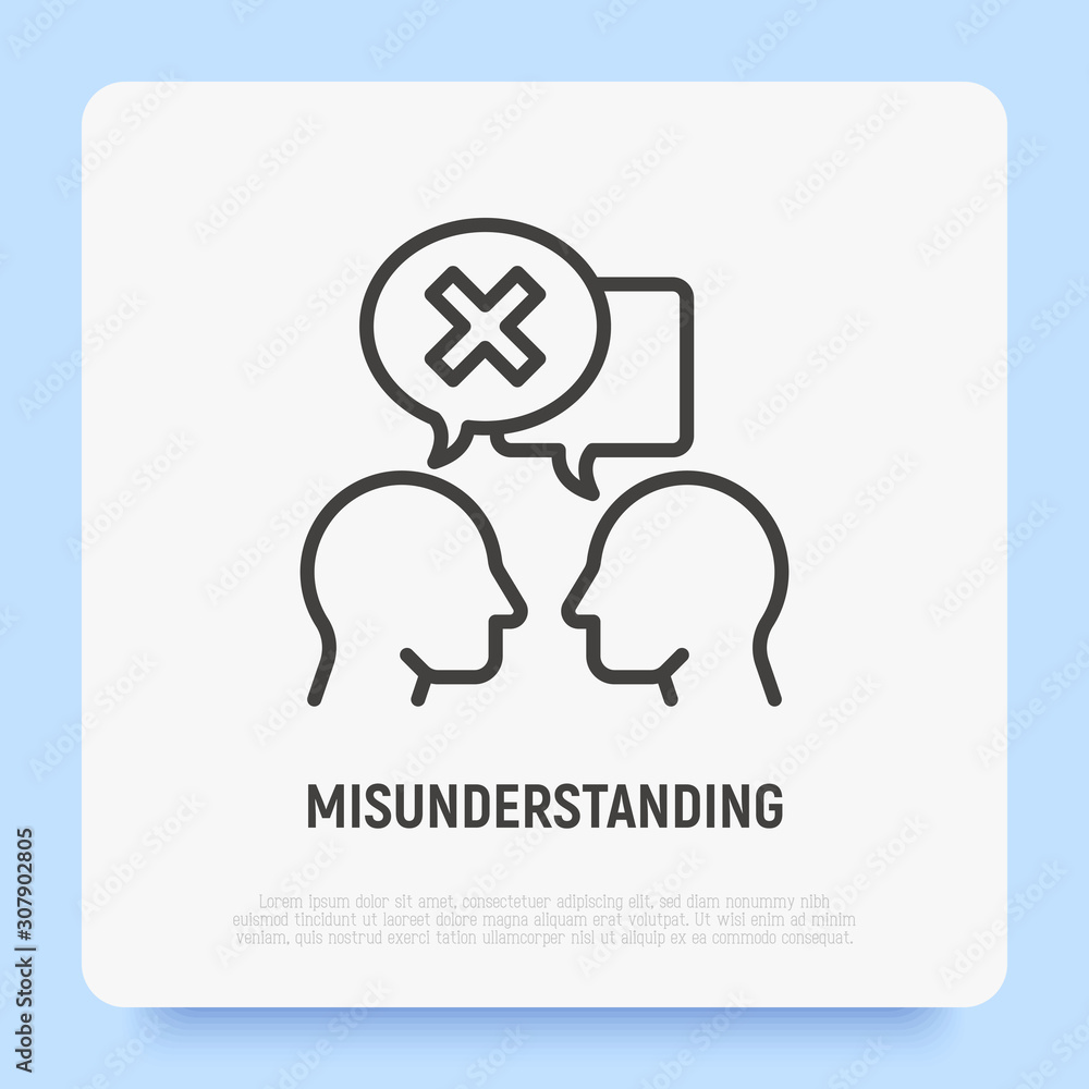 Misunderstanding in conversation between two persons. People are ...