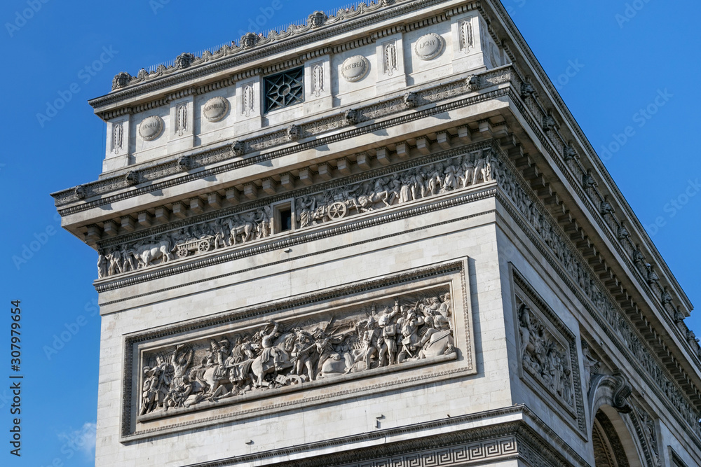 Details of the famous Triumphal Arch in Paris, France. The Arc de ...