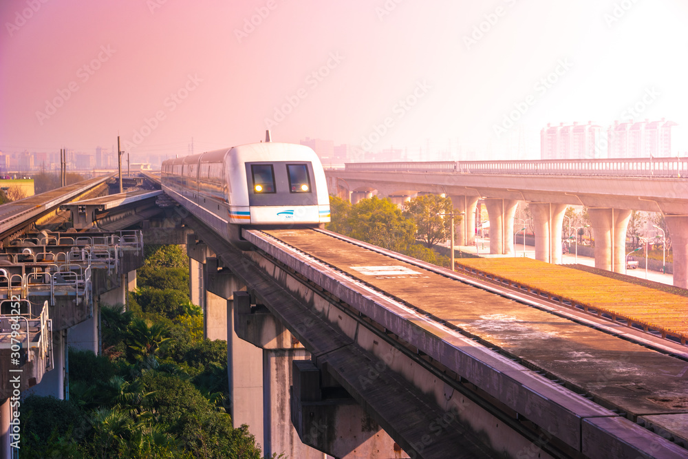 Maglev train in Shanghai, China. This train is the first commercially ...